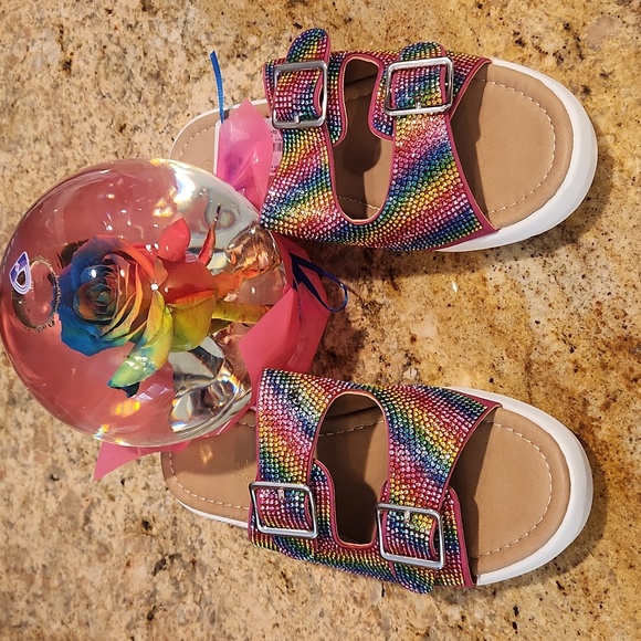 Olivia & Kate | Shoes | Rhinestone Rainbow Buckle Slipin Sandals New ...